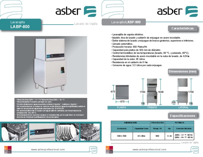 Fichas Lavado Vajilla Labp 800 | PDF | Lavavajillas | Agua