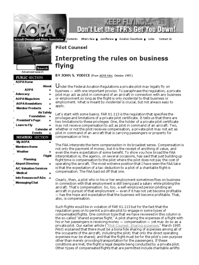 Interpreting Rules On Business Flying | PDF | Federal Aviation ...