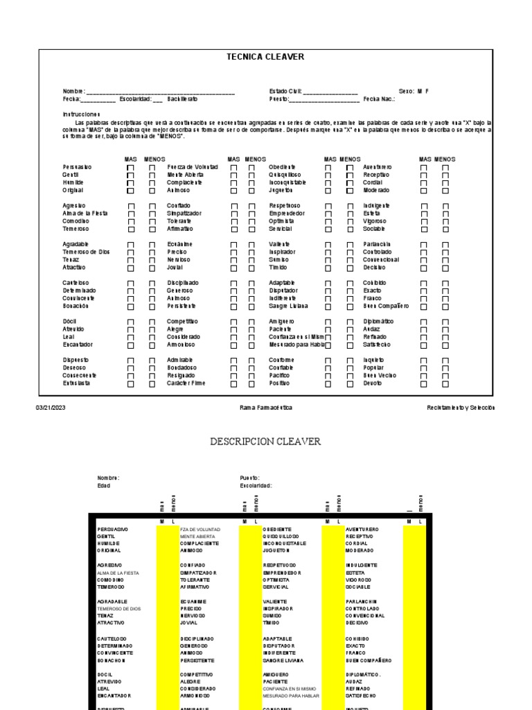 Cleaver Test y Calificación | PDF