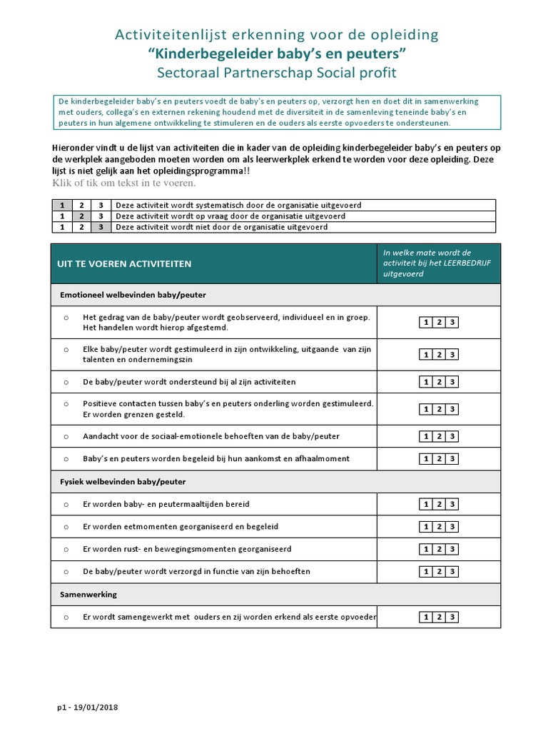 Activiteitenlijst Kinderbegeleider Baby S en Peuters | PDF