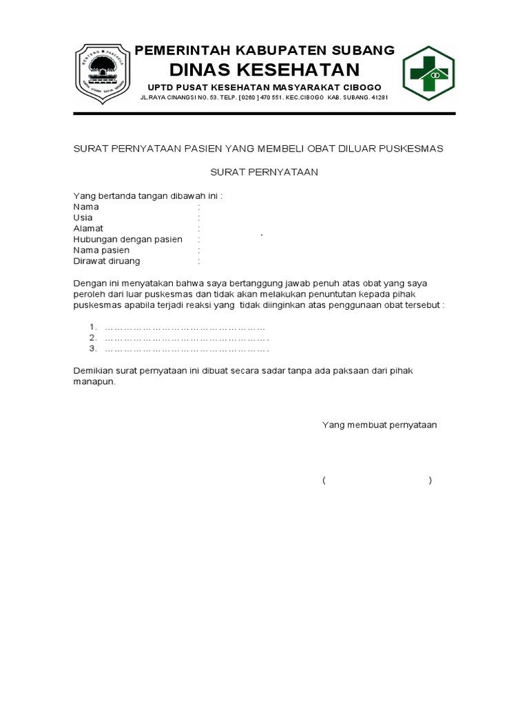 Surat Pernyataan Pasien Yg Membeli Obat Diluar | PDF