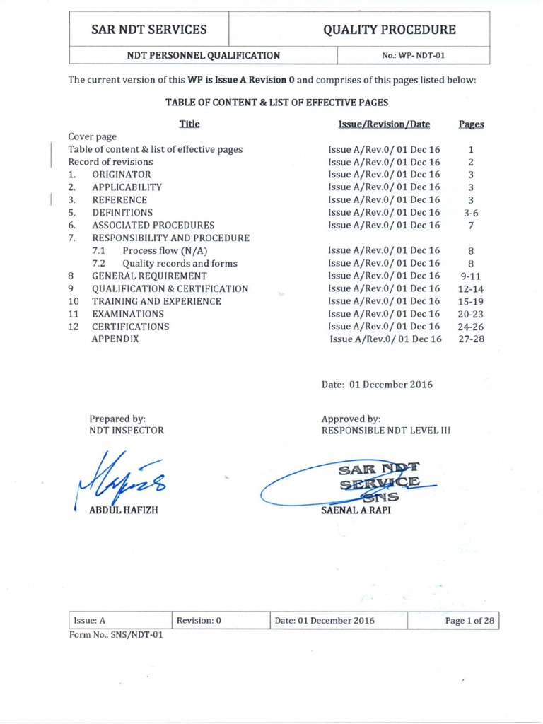 WP-NDT-01 NDT Personnel Qualification | PDF