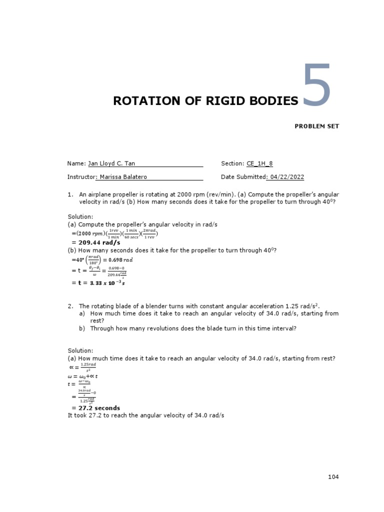 Tan Jan Lloyd C Chapter 5 Rotation 20 22 Pdf Motion Physics