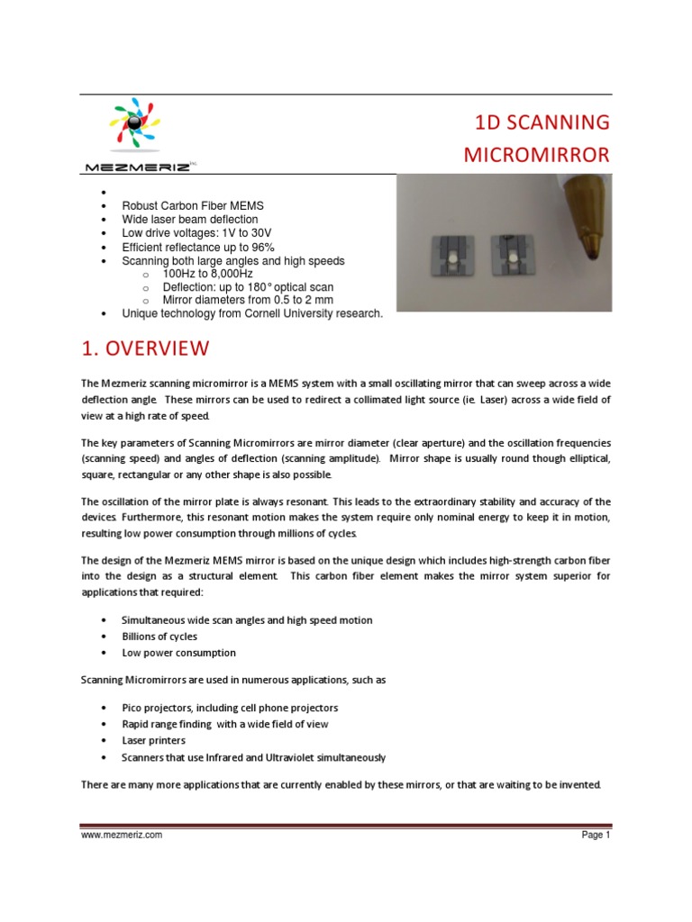 Mezmeriz Scanning Micro Mirror 1D Oscillator Datasheet | PDF | Optical ...