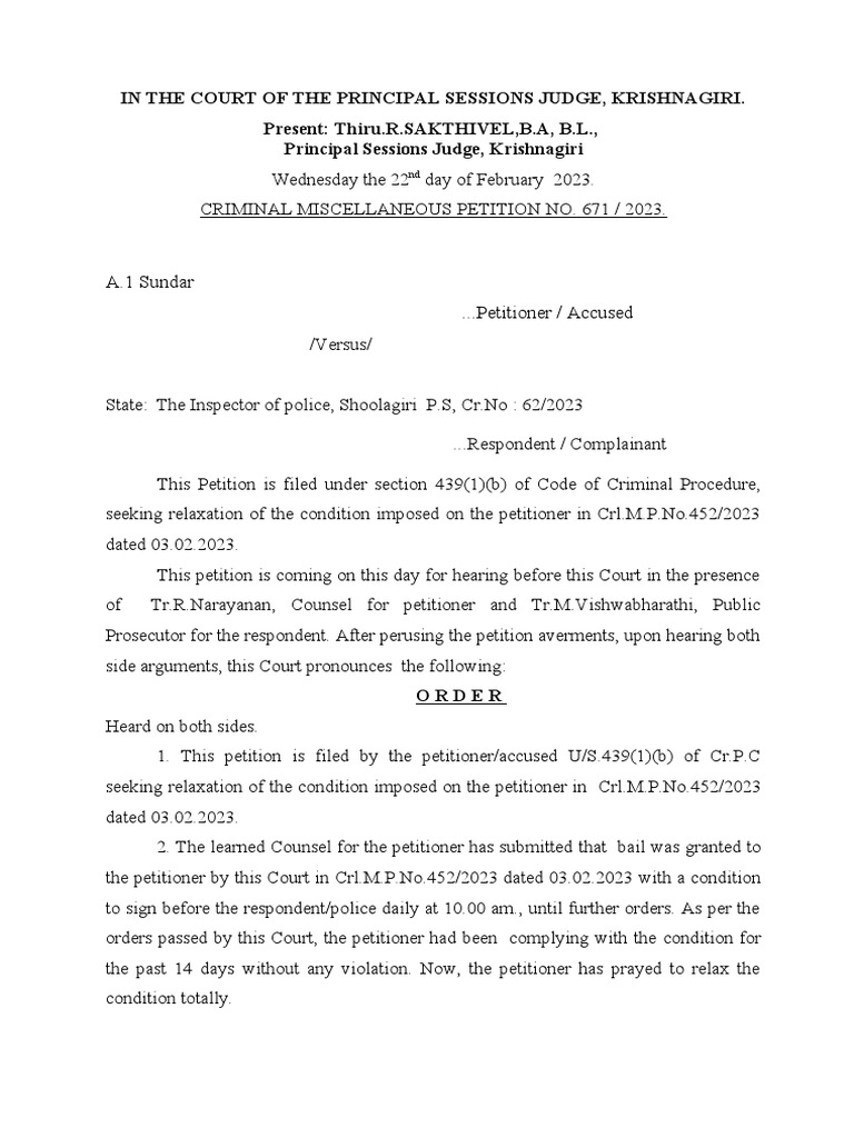Relaxation of Bail Conditions in Krishnagiri | PDF | Bail | Public Sphere