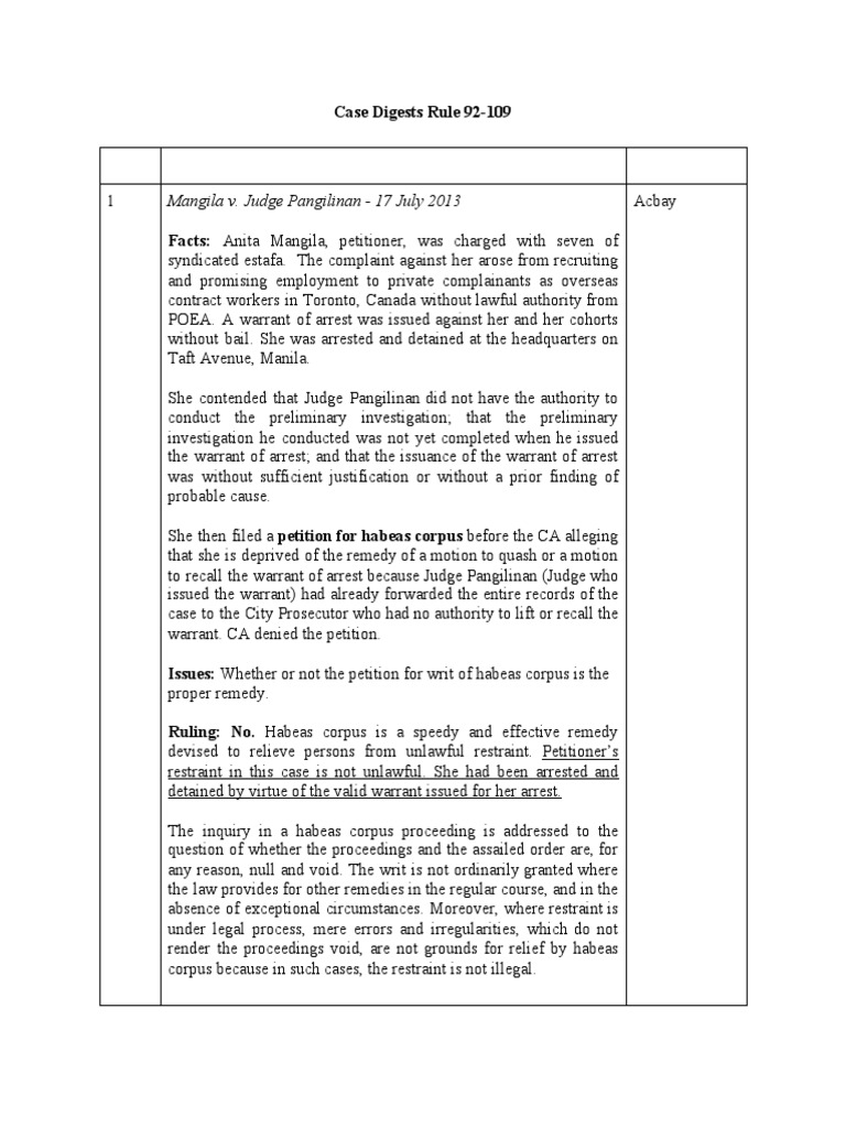 Spec Pro Case Digests Rule 92 109 | PDF