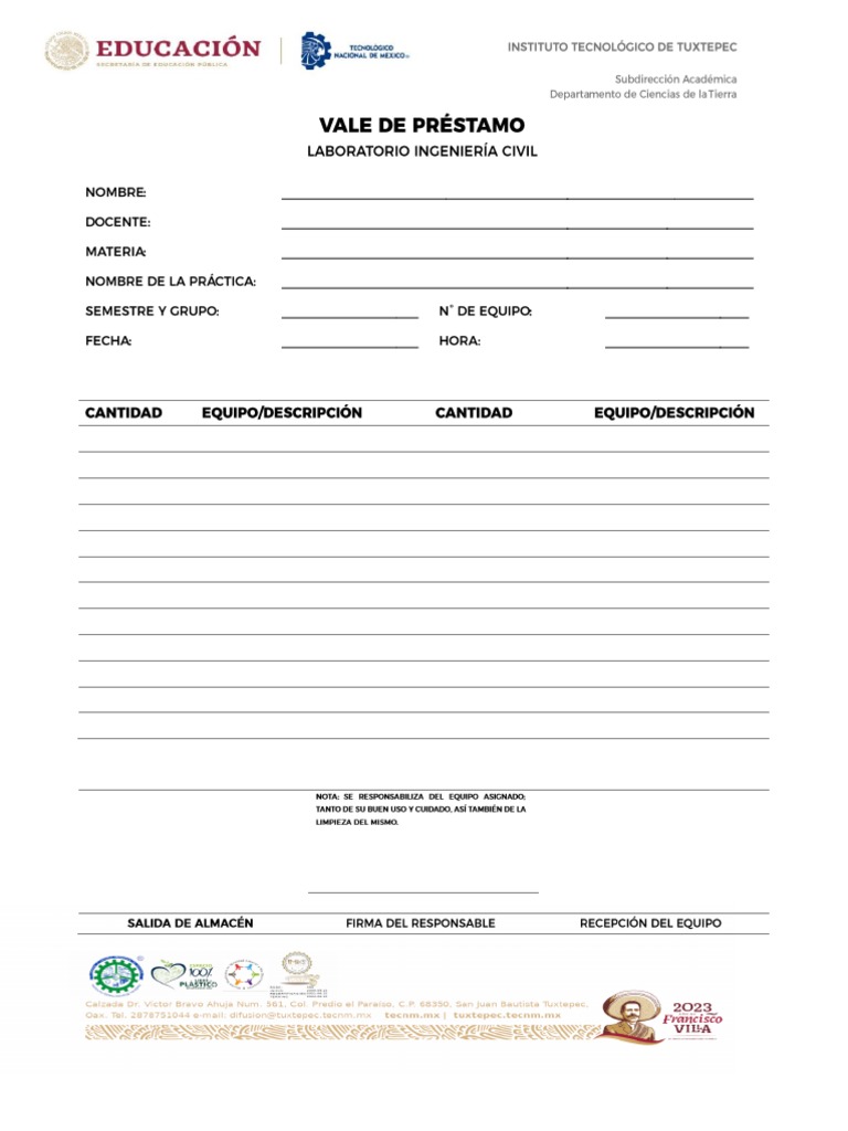 Formato Vale de Prestamo Almacen PDF | PDF