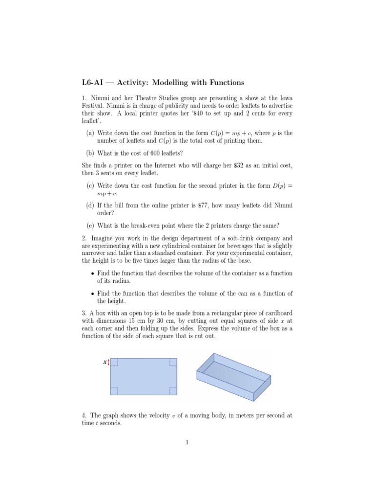 Modelling Cost Functions And Volumes With Mathematical Expressions Pdf