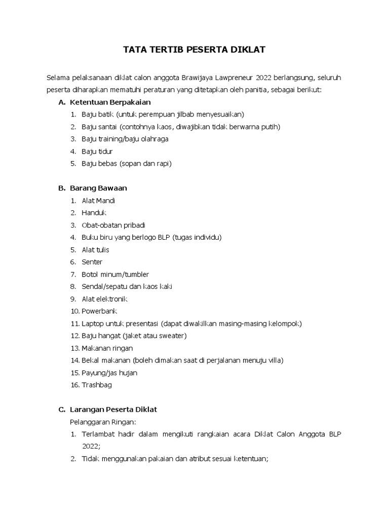 Tata Tertib Peserta Diklat | PDF