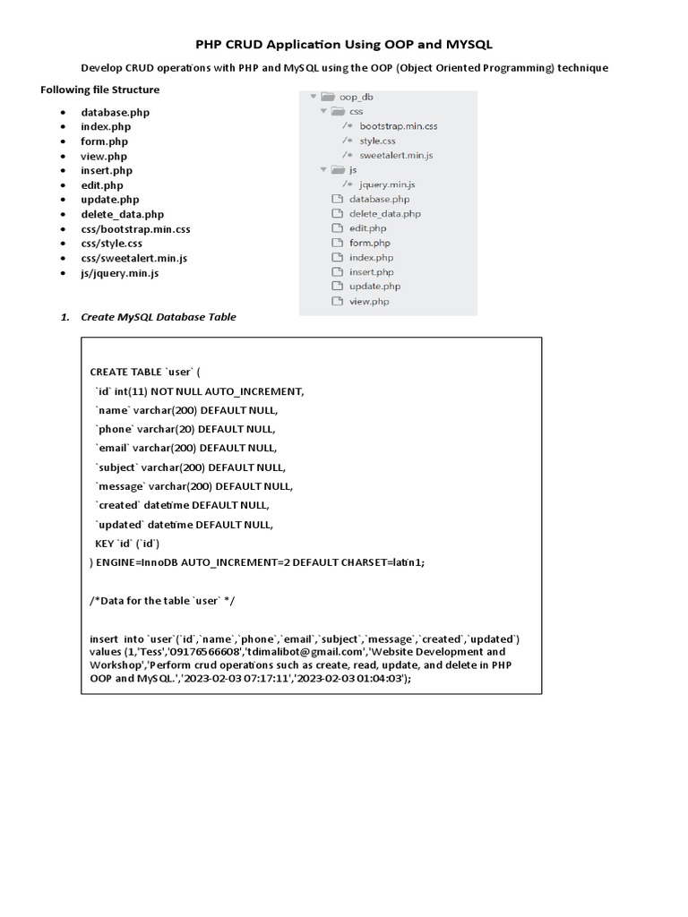 Php Crud Application Using Oop And Mysql Pdf Data Management Computer Data