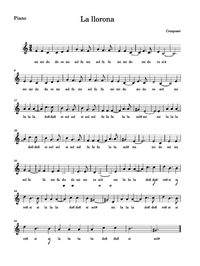 PDF La Llorona Notas Piano - Compress | PDF