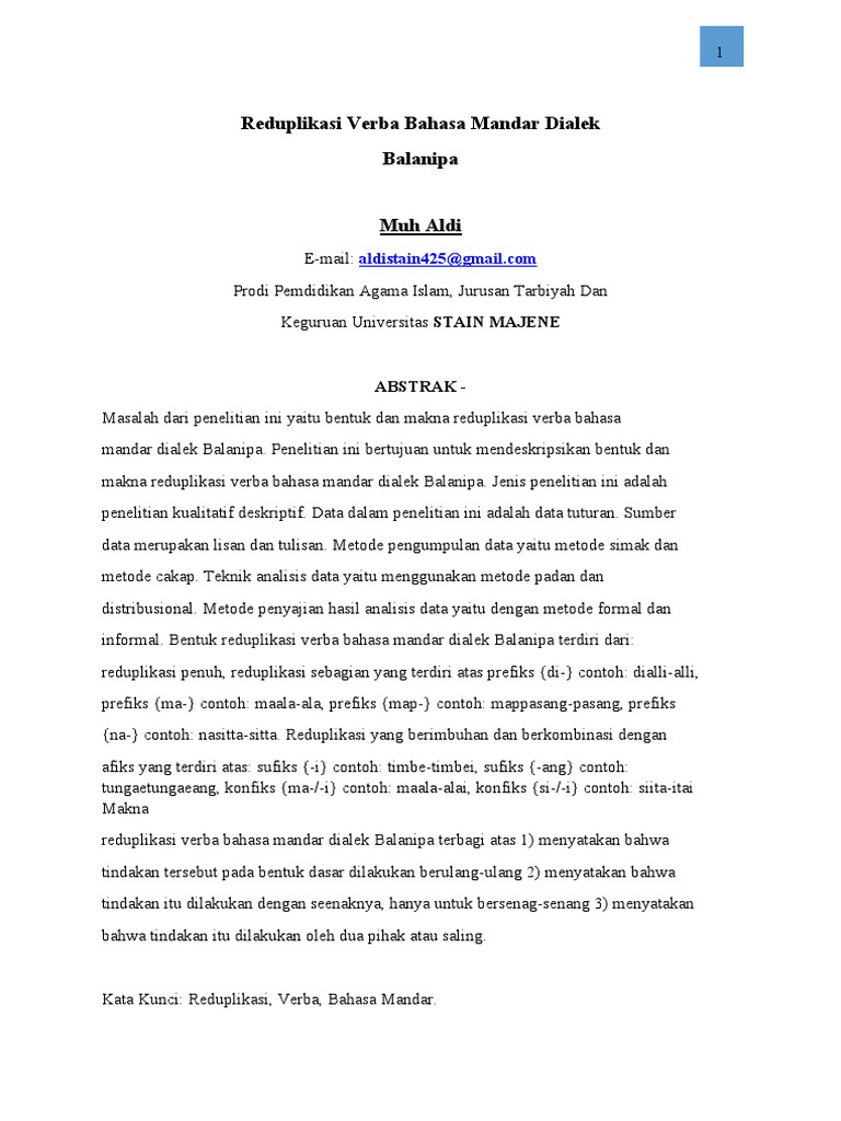Reduplikasi Verba Bahasa Mandar Dialek Balanipa | PDF