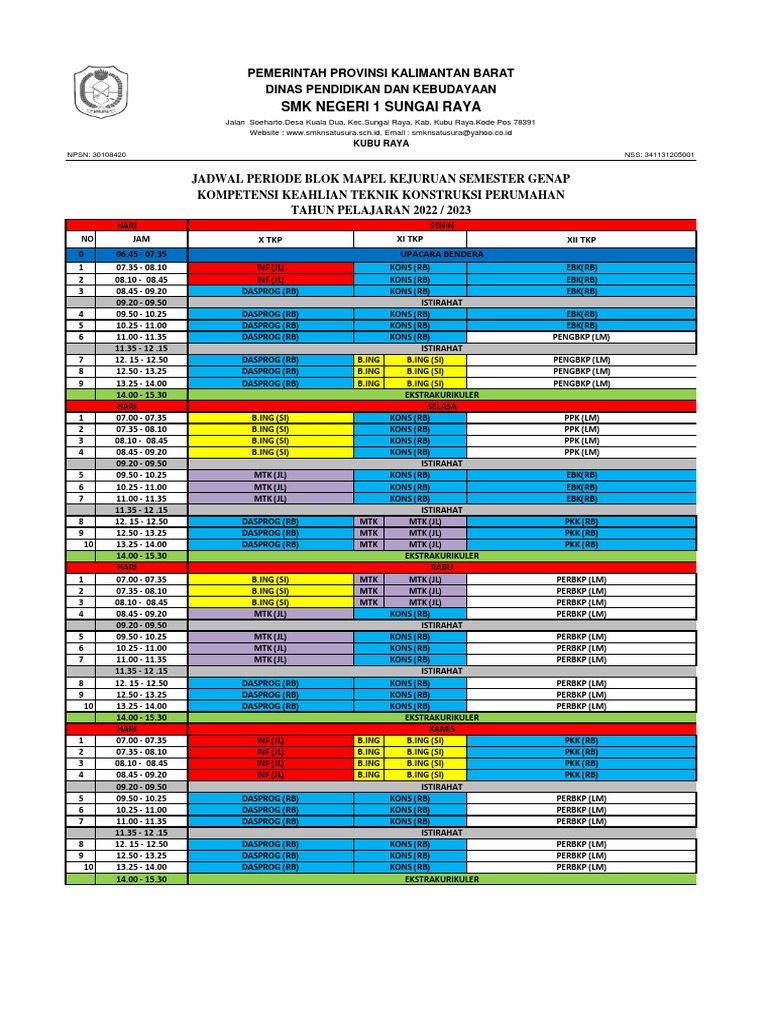Jadwal Mapel Kejuruan TKP Semester Genap 2022-2023 Final | PDF