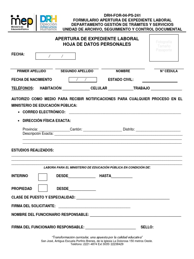 Formulario-DRH-FOR-04-PS-241 APERTURA DE EXPEDIENTE | PDF | Titulo ...