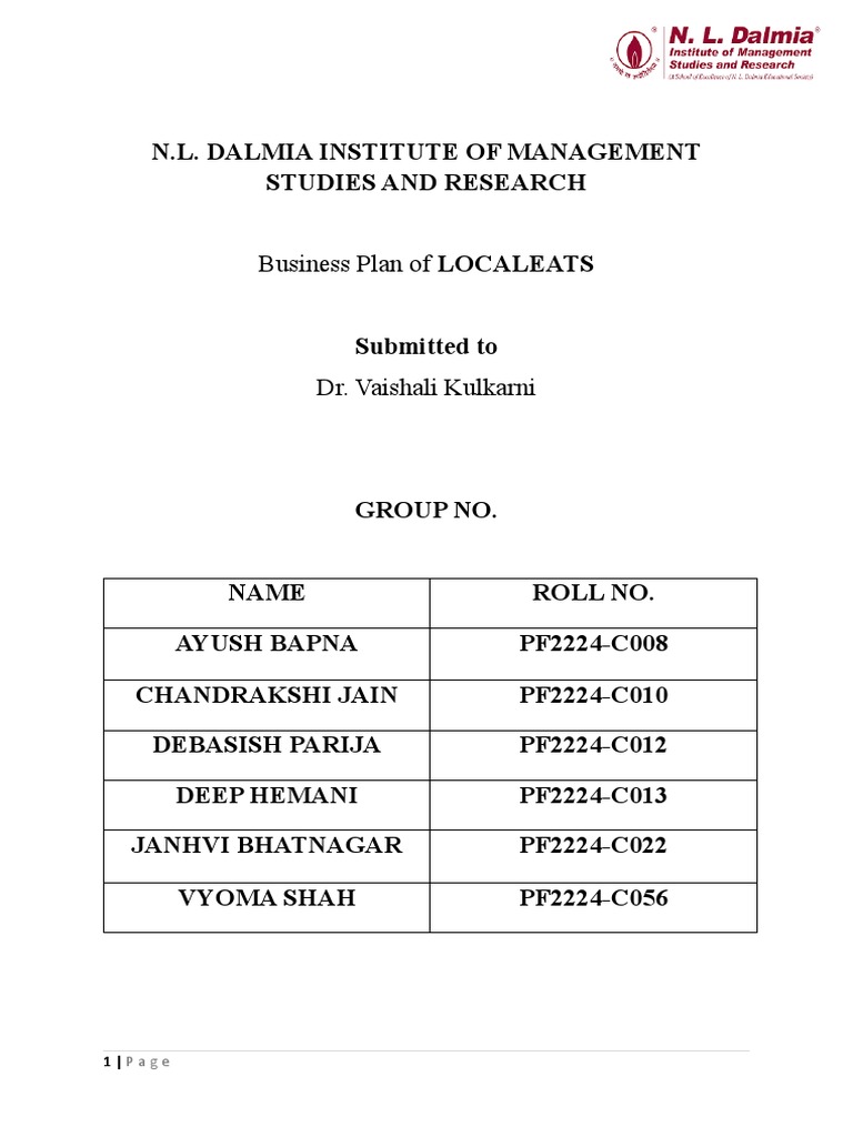 N.L. Dalmia Institute of Management Studies and Research: Business Plan ...