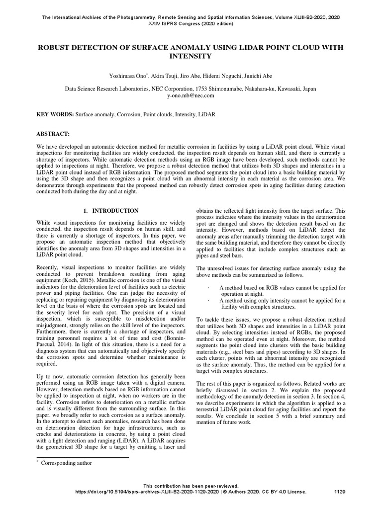 Robust Detection of Surface Anomaly Using Lidar Point Cloud With Intensity | PDF | Cluster ...
