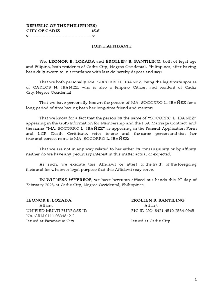 Affidavit of Same Persons | PDF | Affidavit | Civil Law (Common Law)