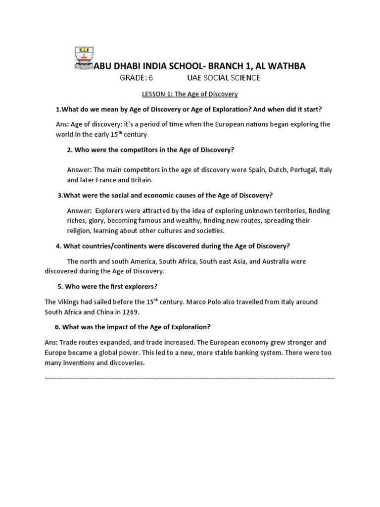 Grade 6 Notes The Age of Discovery | PDF