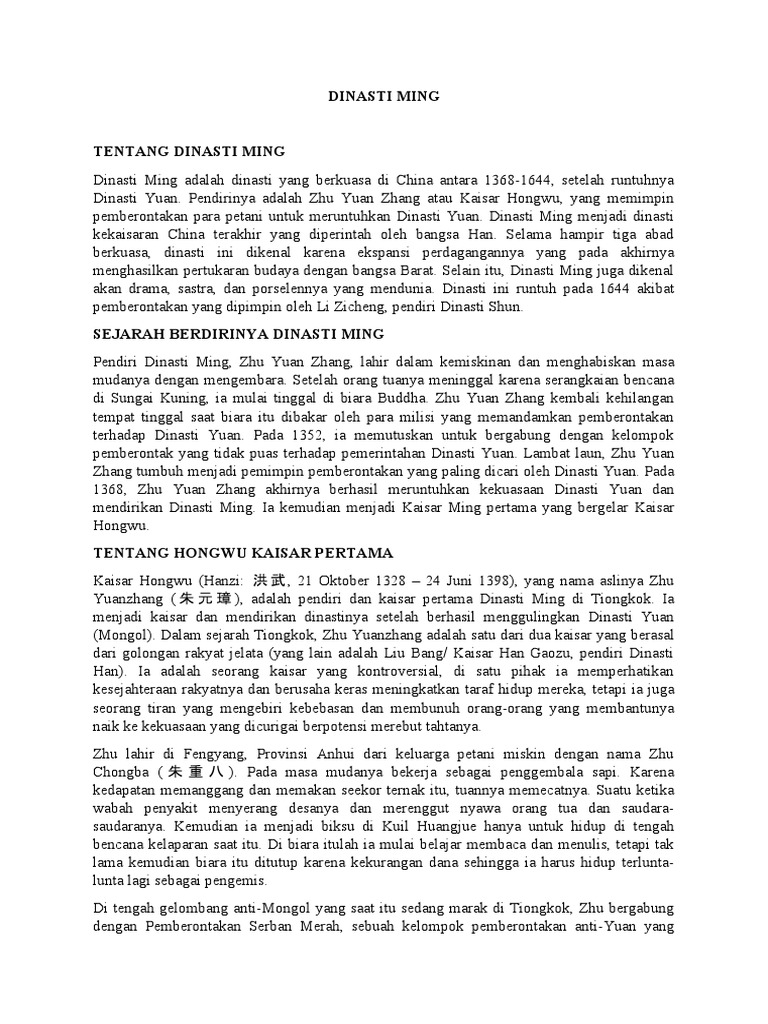 Sejarah Dinasti Ming di Tiongkok | PDF | Politik
