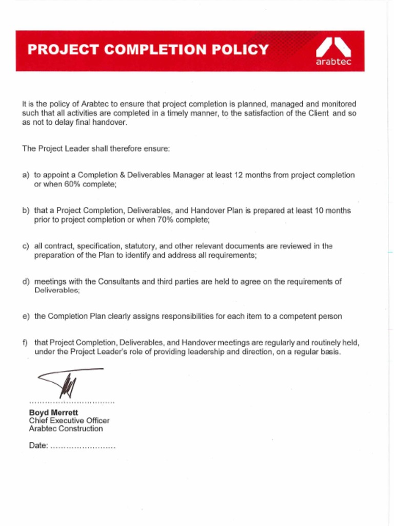 Project Completion Policy | PDF