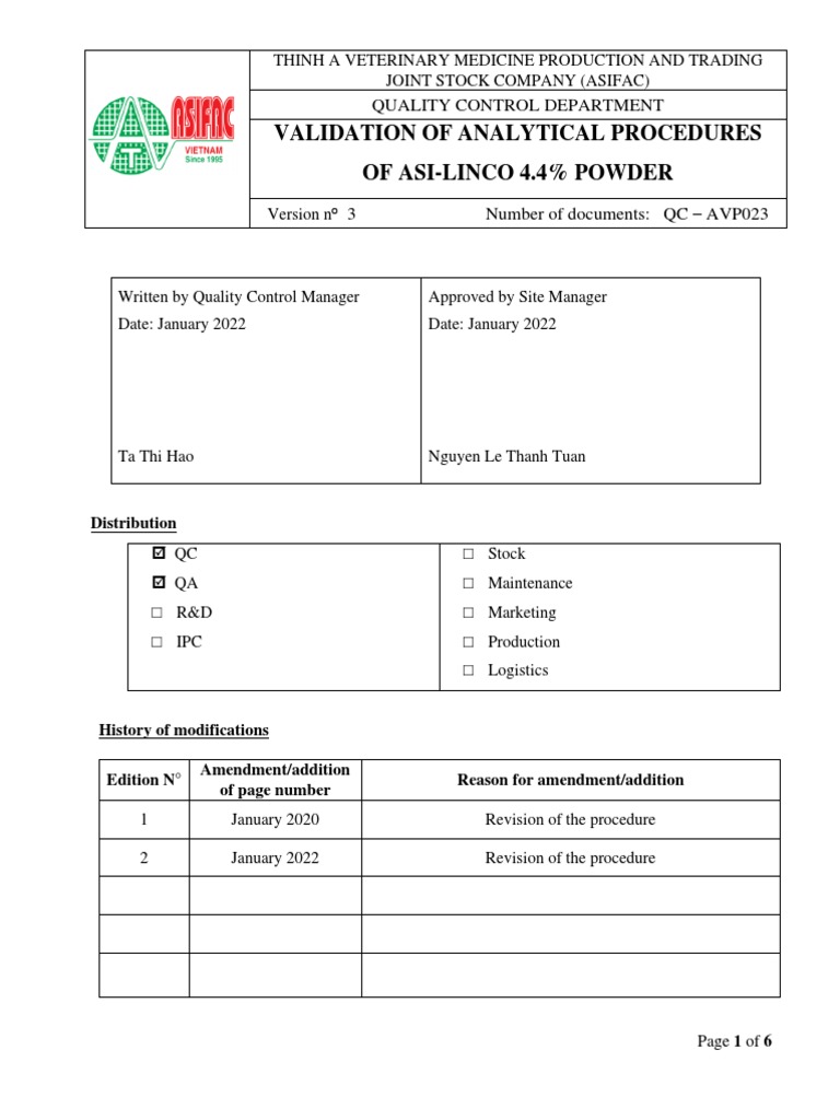 Sop TĐPP Asi-Linco 4.4% | PDF | Accuracy And Precision | Concentration