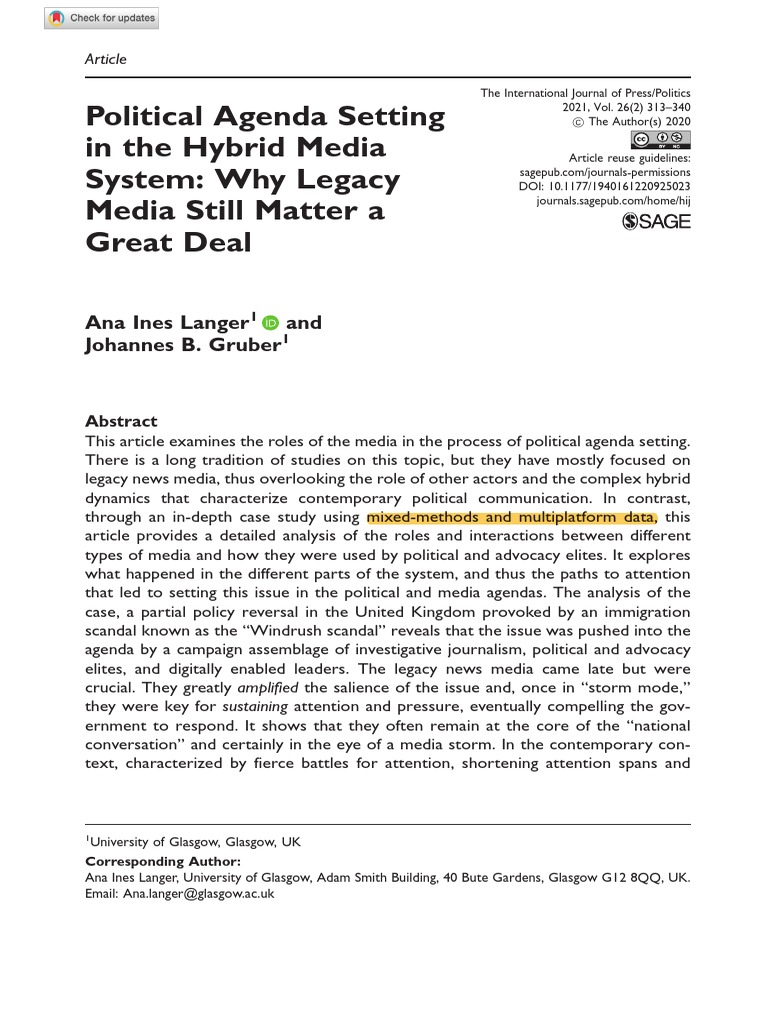 Political Agenda Setting in The Hybrid Media System | PDF | News