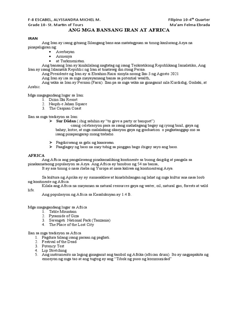 Ang Mga Bansang Iran at Africa | PDF