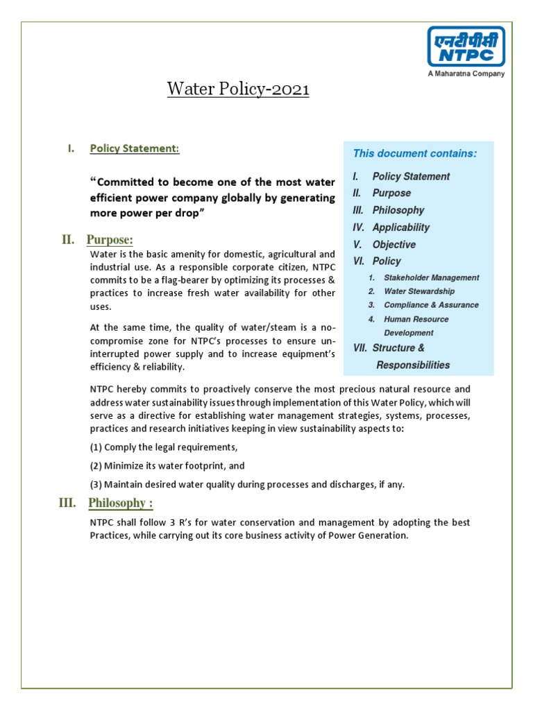 NTPC Water Policy 2021 | PDF | Water | Sustainability