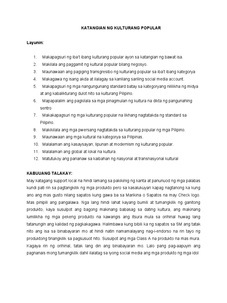 Katangian NG Kulturang Popular | PDF