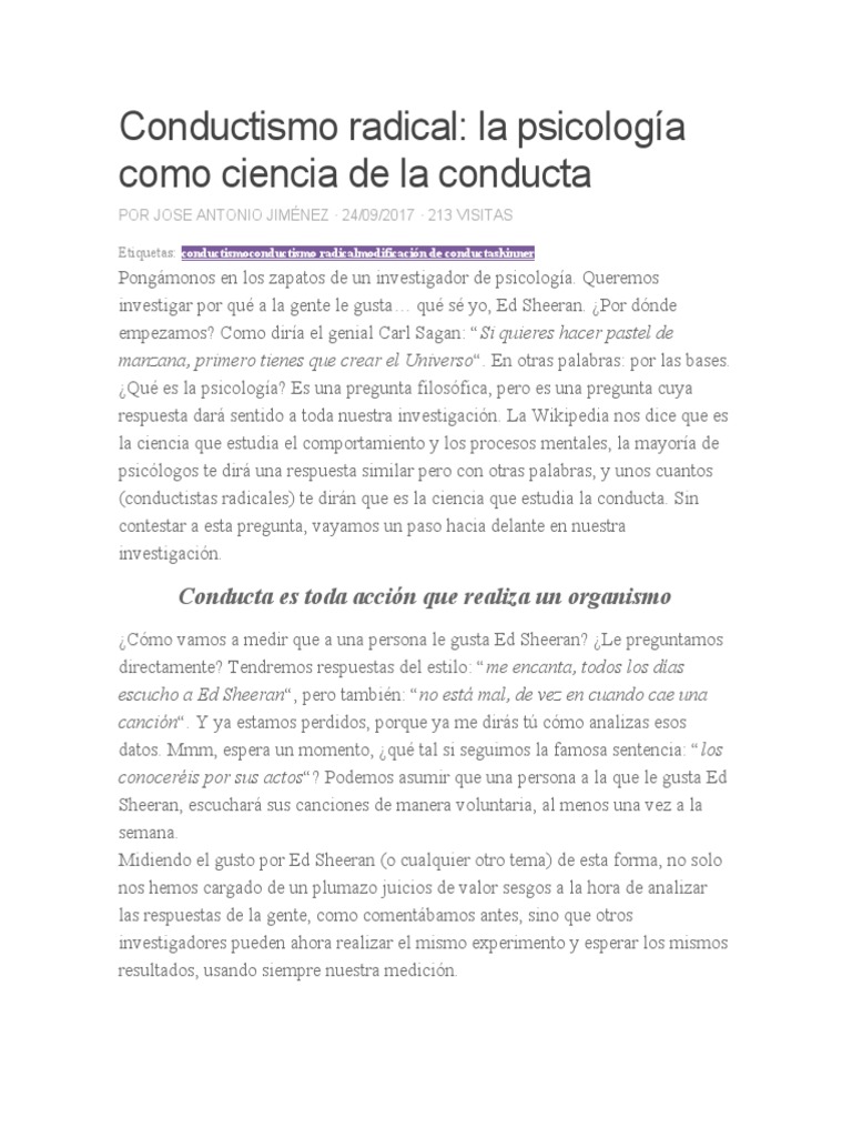 Análisis del conductismo radical como filosofía para la psicología y su ...