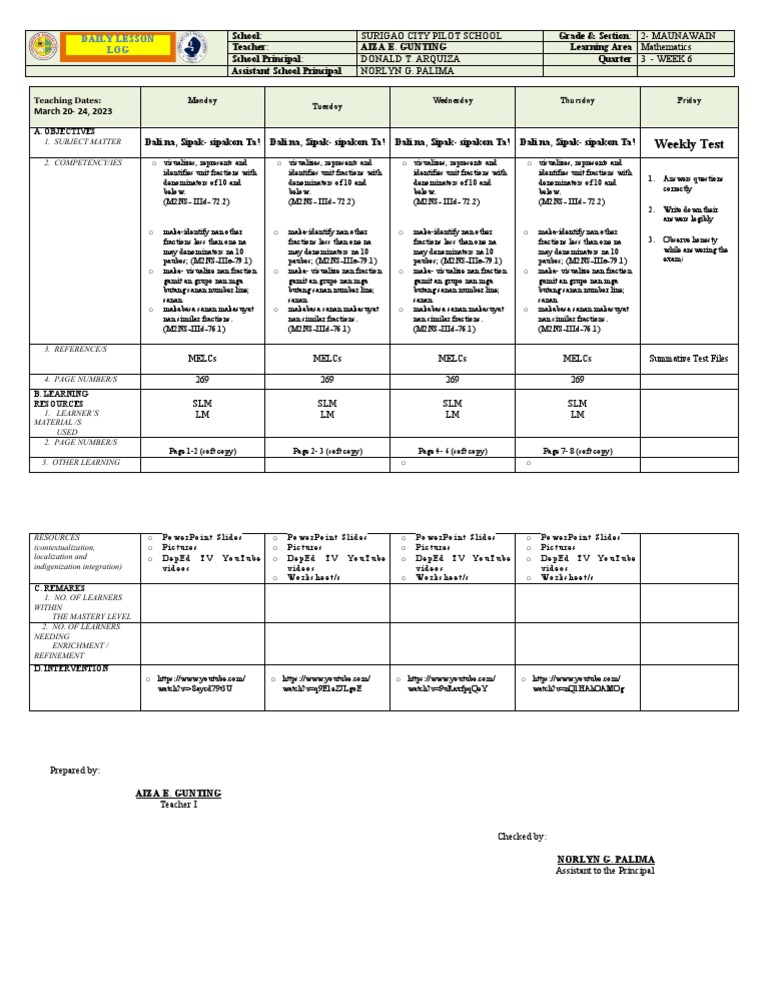 DLL Math Q3 WK6 GAVINO | PDF | Learning | Behavior Modification