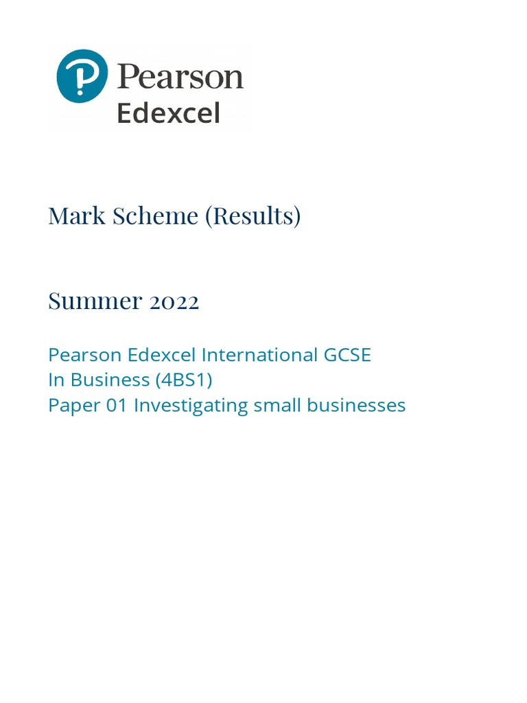 Paper 1 Mark Scheme Business PDF | PDF | Understanding | Information