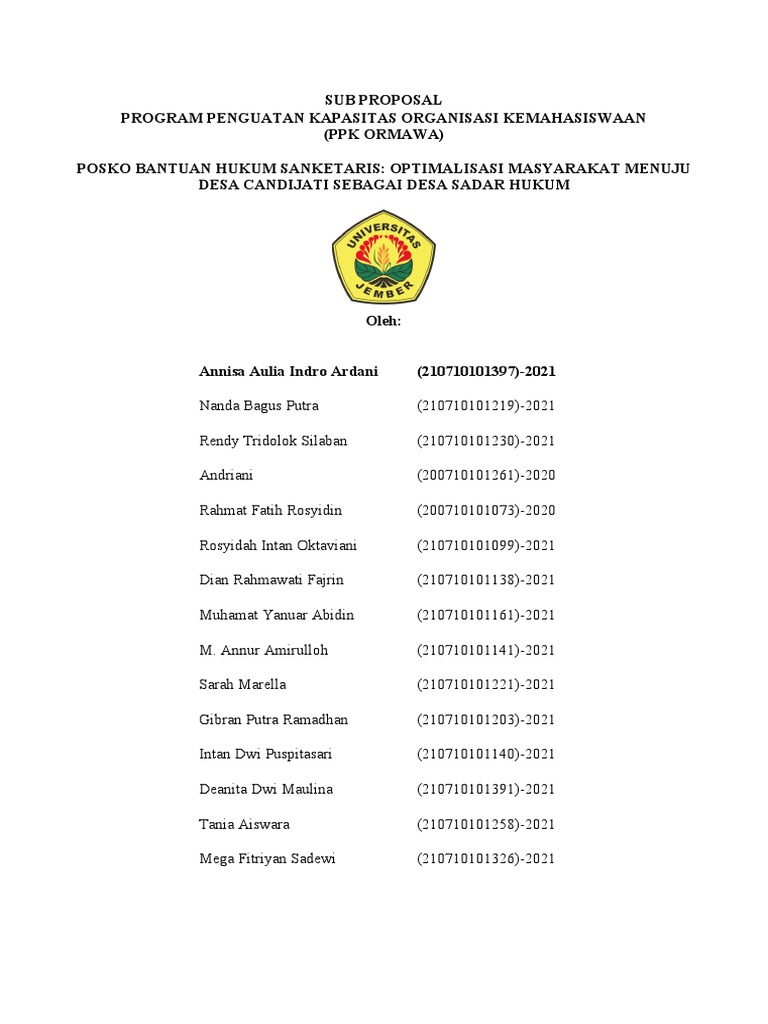 SUBPROPOSAL PPK ORMAWA - ALSA - Posko Bantuan Hukum - PALING BENER YG TADI SALAH | PDF