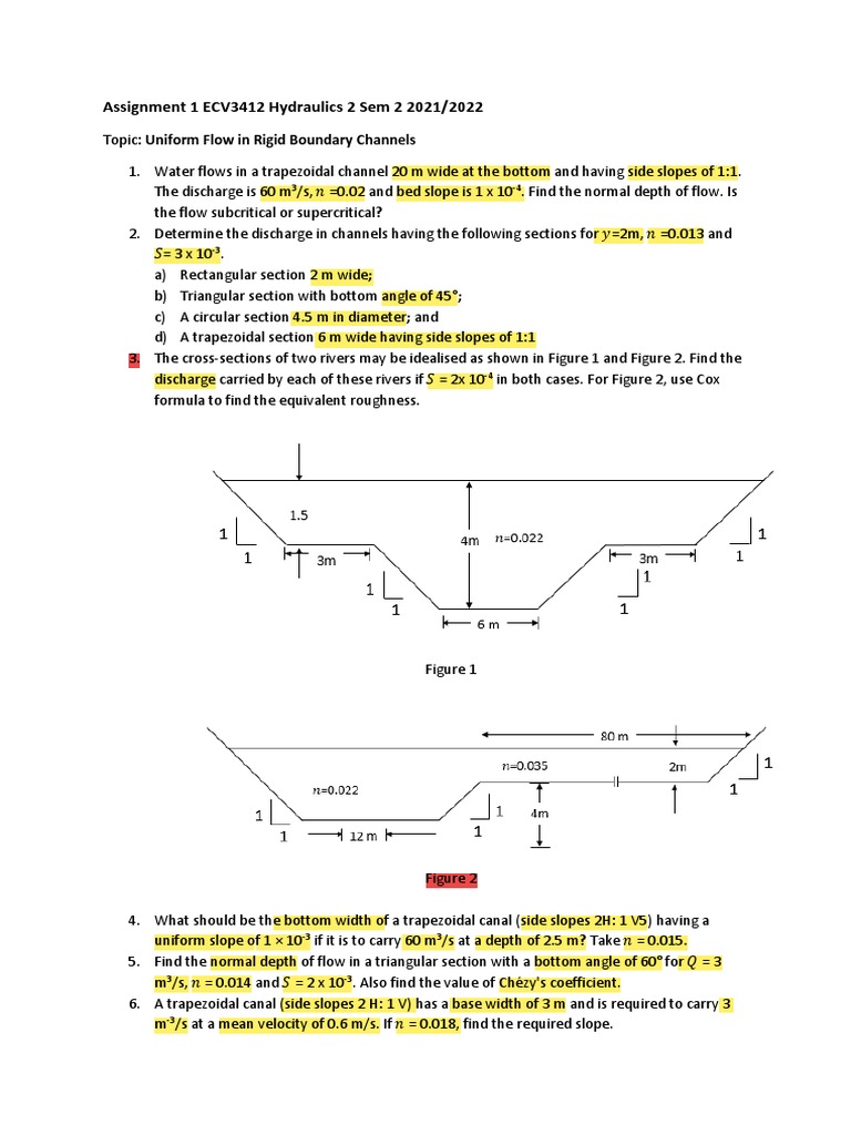 Uniform Flow Channel Hydraulics Problems | PDF | Discharge (Hydrology) | Civil Engineering
