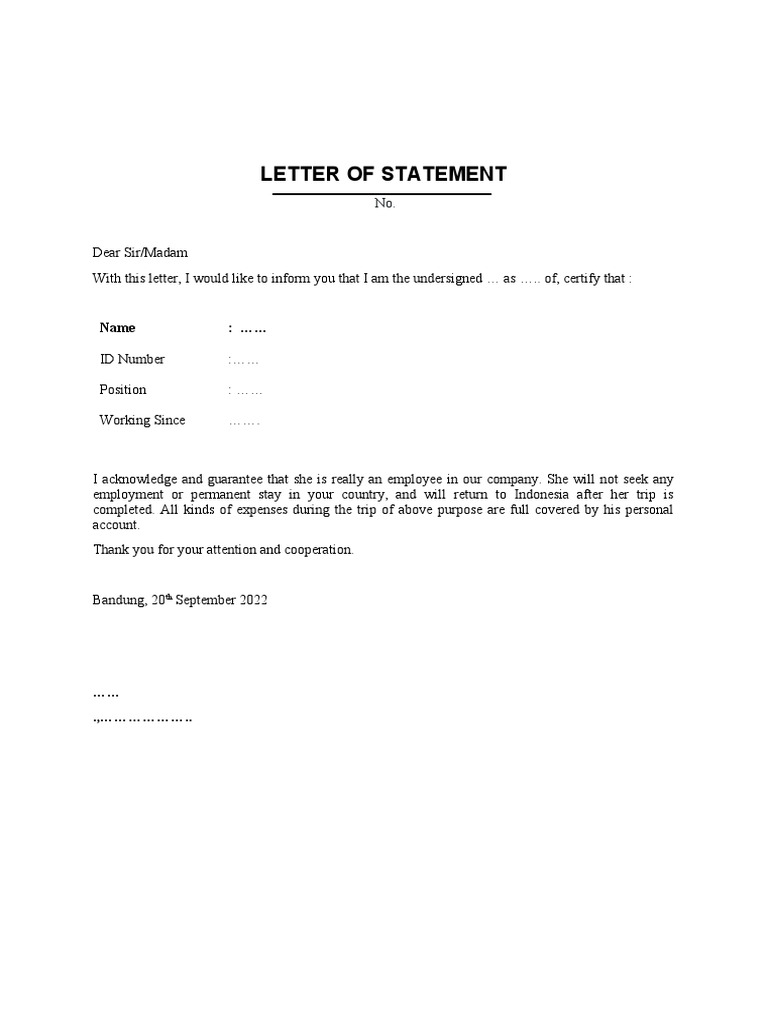 Letter of Statement - Visa | PDF