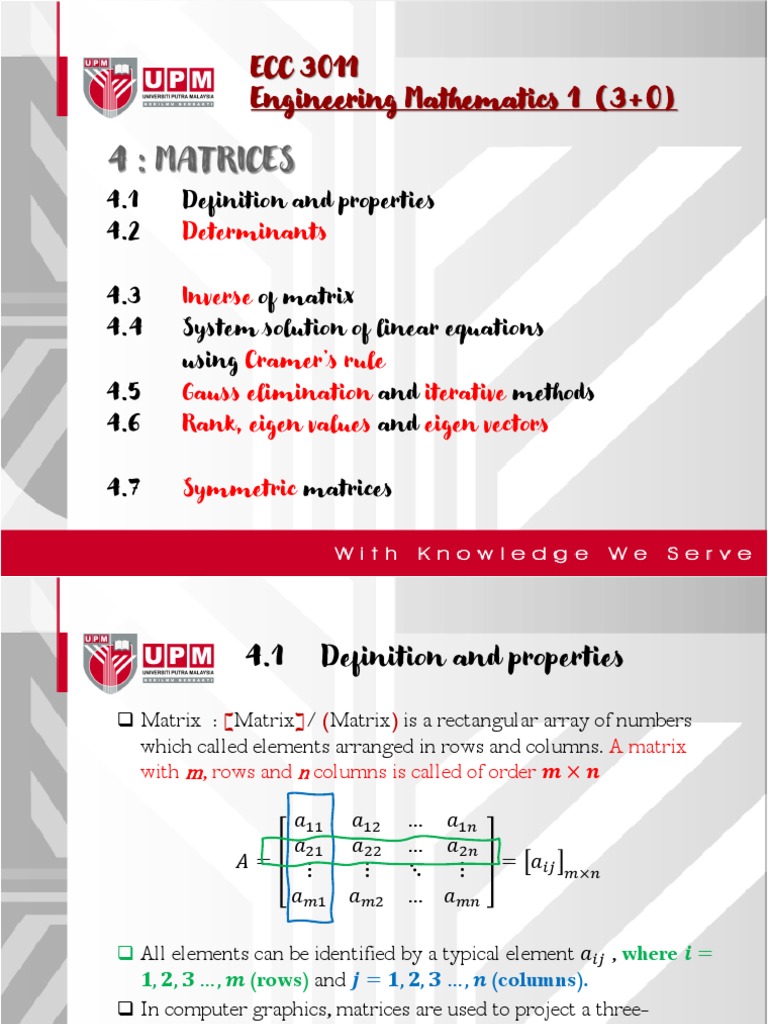 Chap 4 MATRIX (S - Week 5) | PDF | Matrix (Mathematics) | Determinant