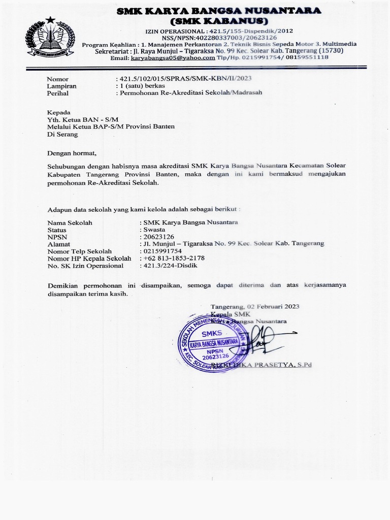 SURAT AJUAN FORMAL AKREDITASI.pdf | PDF