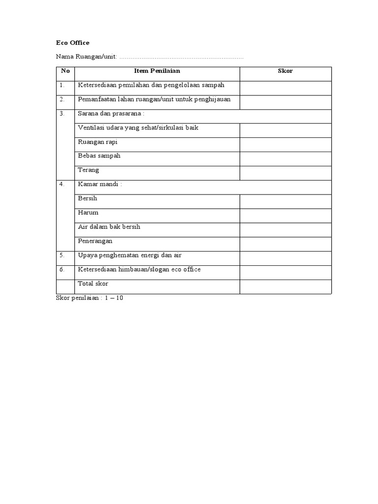 FORMAT PENILAIAN Eco Office | PDF