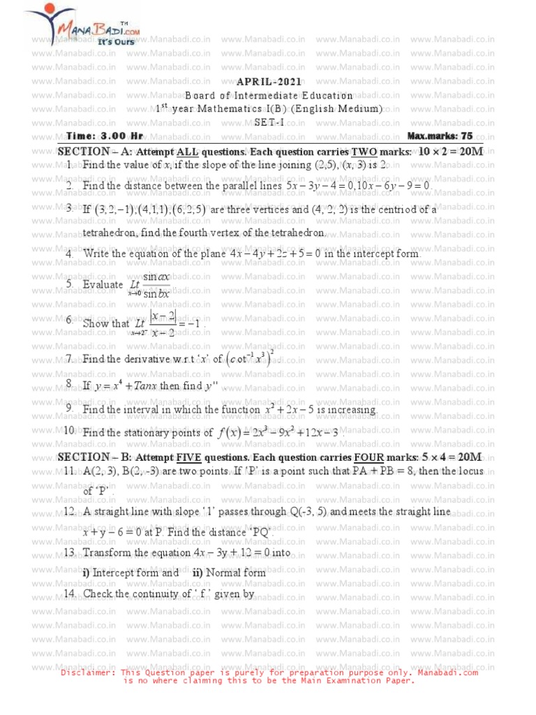 JR - Inter - Maths Ib - Set-I PDF | PDF | Mathematics | Elementary Geometry