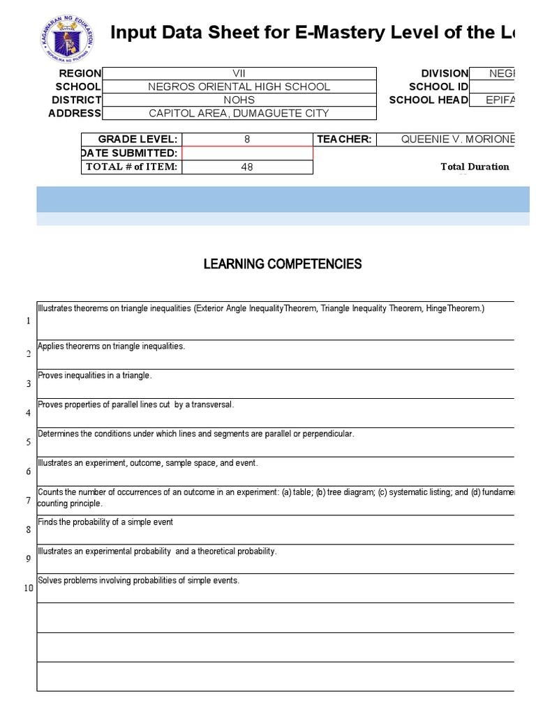 Q4 - G8 Math Tos | PDF | Triangle | Experiment