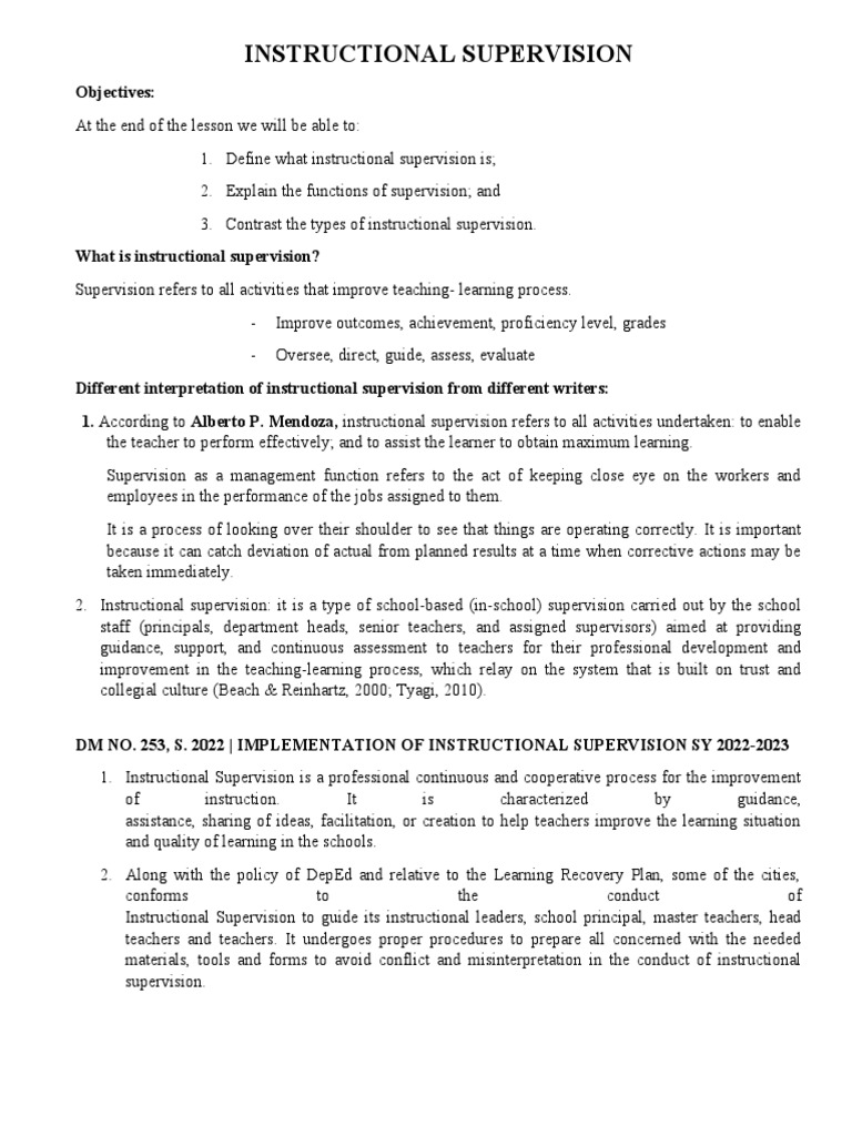 Instructional Supervision | PDF | Teachers | Goal