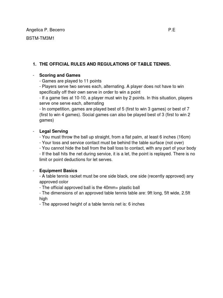 Table Tennis | PDF | Sports & Recreation