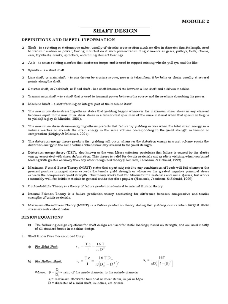 MODULE 2 - Shaft Design | PDF | Strength Of Materials | Stress (Mechanics)