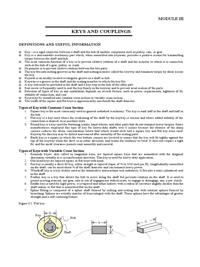 MODULE 3 - Keys and Couplings | Download Free PDF | Strength Of ...