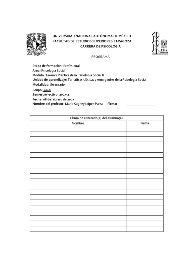 Programa: Firma de Enterado (A) Del Alumno (A) Nombre Firma | PDF