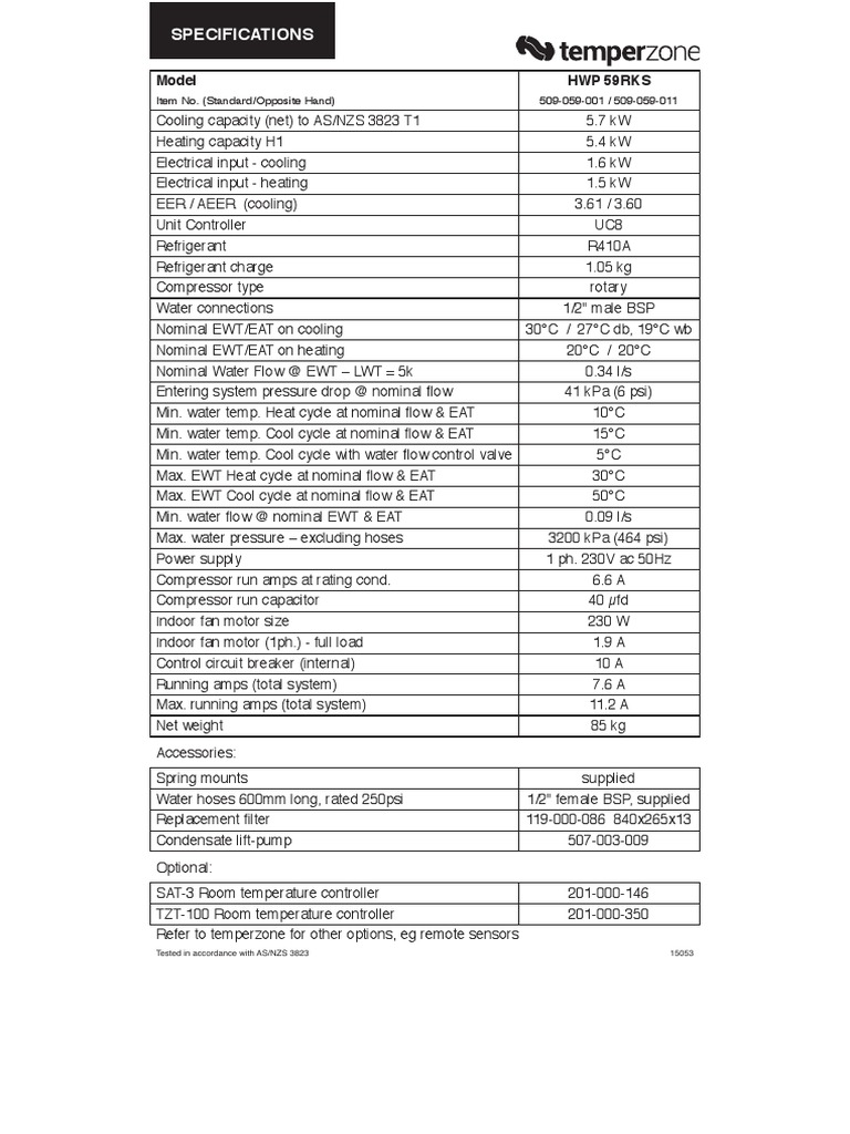 HWP 59 Specifications Combined 0220 PDF | PDF | Water | Relay