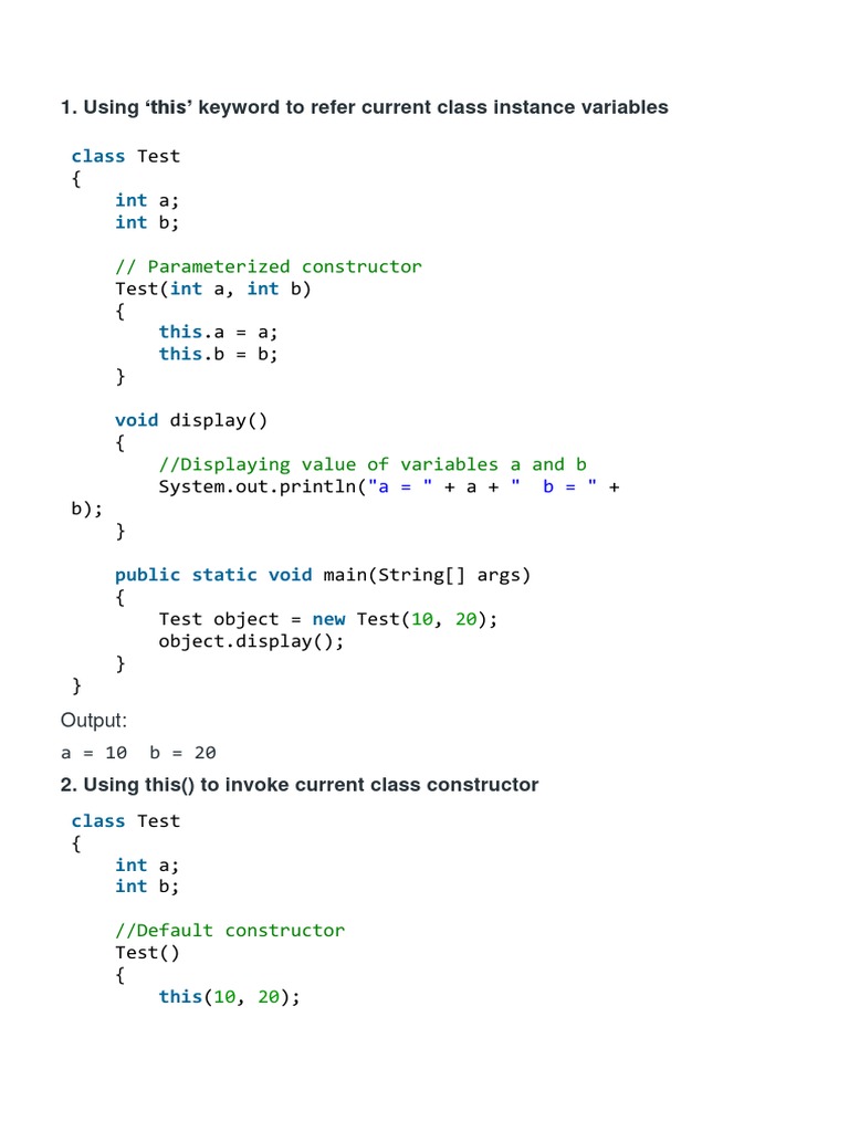 Use Of This Keyword Pdf Pdf Programming Constructor Object Oriented Programming