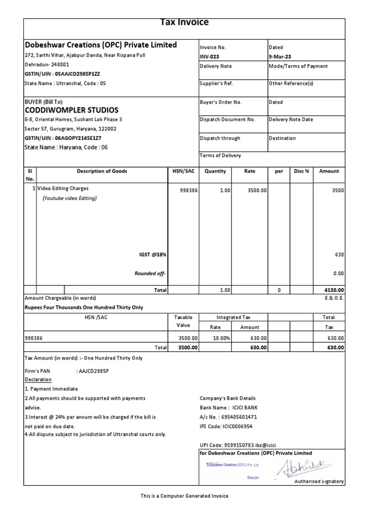 Invoice 23 | PDF | Invoice | Taxes