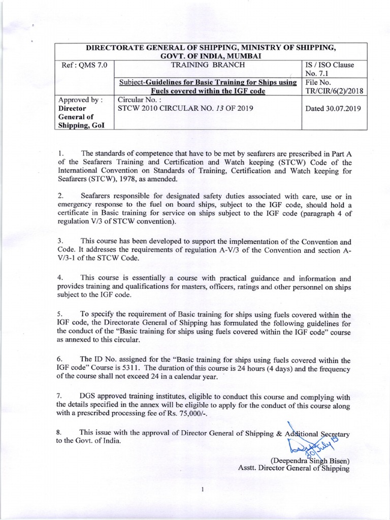 TR - Cir - 13 of 2019 (1) Guidelines For IGF Code | PDF | Firefighting ...