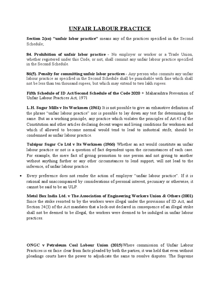 Unfair Labour Practice | PDF | Employment | Unfair Labor Practice